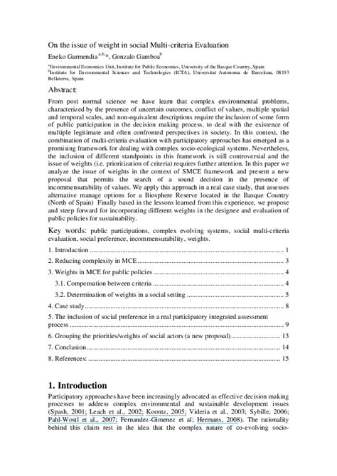 Pdf On The Issue Of Weight In Social Multi Criteria Evaluation