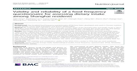 Pdf Validity And Reliability Of A Food Frequency Questionnaire
