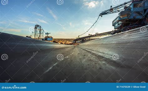 Long Conveyor Belt Transporting Ore Stock Image Image Of Metals