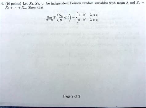 Solved 10 Points Let X1x2 Be Independent Poisson Random Variables With Mean And Sn Xn