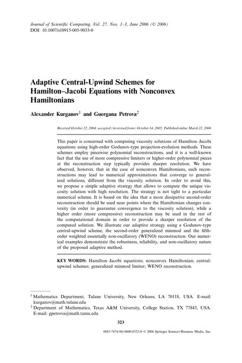 Pdf Adaptive Central Upwind Schemes For Hamiltonjacobi Equations