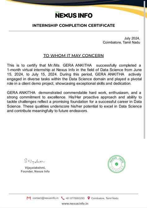 gera ankitha on linkedin internship completion nexus newchapter careergrowth learning