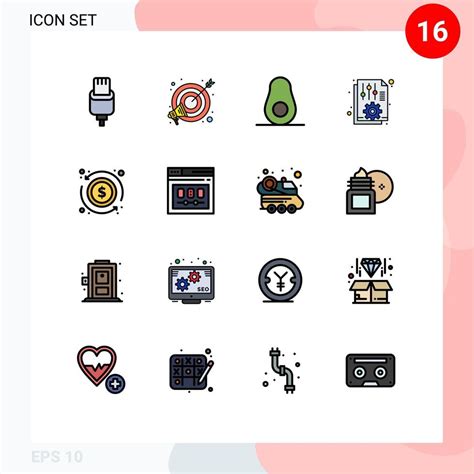 User Interface Pack Of 16 Basic Flat Color Filled Lines Of Dollar Report Avocado Options File