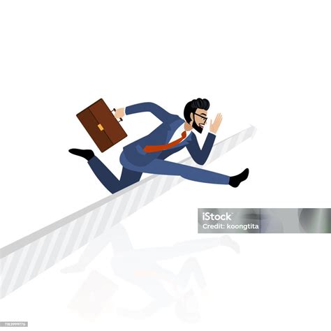 레이스 흰색 배경 벡터에 화살표 기호를 통해 점프 사업가의 만화 캐릭터 개념에 대한 스톡 벡터 아트 및 기타 이미지 개념 개선 경영자 Istock