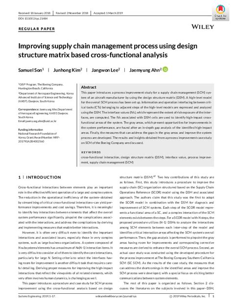 Pdf Improving Supply Chain Management Process Using Design Structure Matrix Based Cross