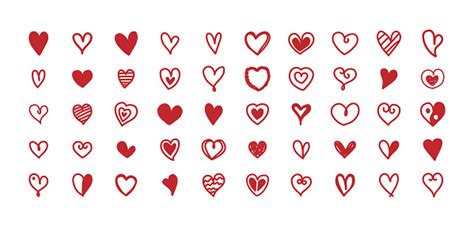 하트 모양의 컬렉션은 손을 그립니다 낙서 빨간 하트 아이콘의 집합 사랑의 상징 발렌타인 데이 카드의 디자인 요소 벡터 하트 낙서 벡터 그림입니다 하트 모양에 대한 스톡 벡터