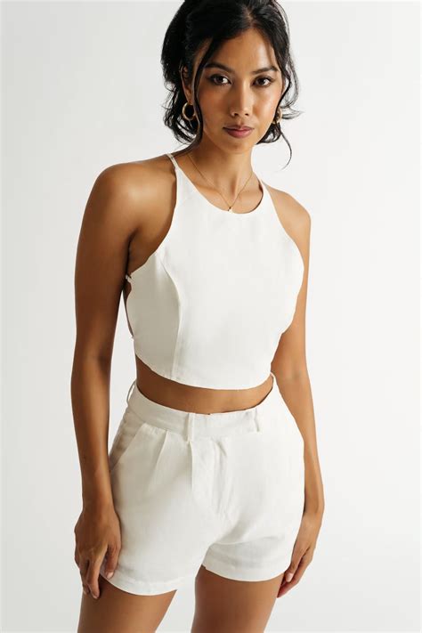 Ivory Two Piece Shorts Set 2 Piece Sets Halter Top Set