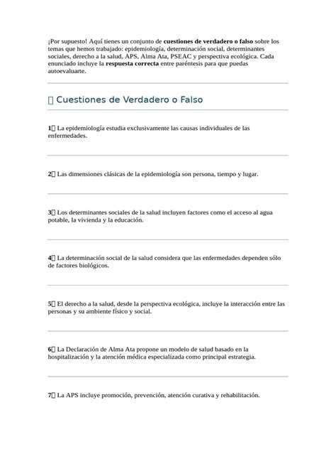 Verdadero O Falso Manuuu Recuperatorio Pdf Epidemiología Cuidado De La Salud