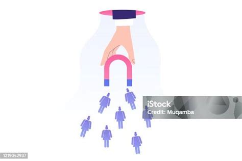 대상 마케팅 개념입니다 자석으로 여성 그림을 유치 하는 손 성공적인 소비자 및 타겟팅 홍보 포커스 그룹 온라인 광고 벡터 스톡 일러스트 자석에 대한 스톡 벡터 아트 및 기타