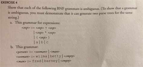 Solved Exercise 4 Ow That Each Of The Following Bnf Grammars