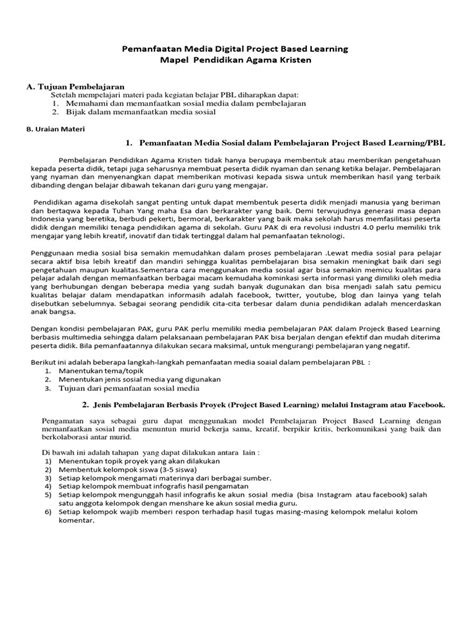 Pemanfaatan Media Digital Project Based Learning Mapel Pendidikan Agama Kristen Pdf