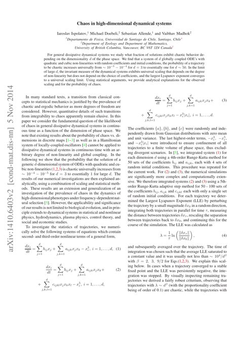 Pdf Chaos In High Dimensional Dynamical Systems