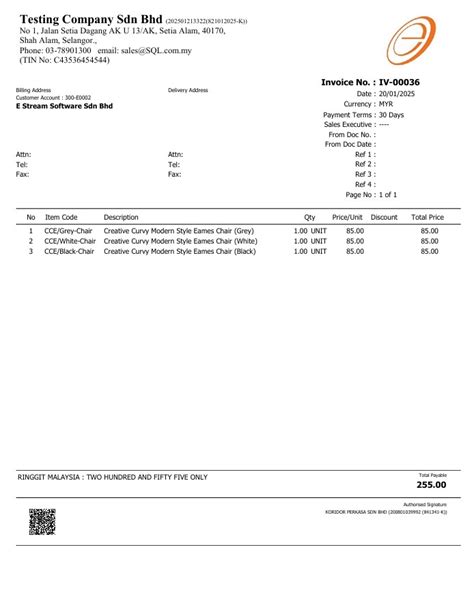 E Invoice Report Template E Stream Msc