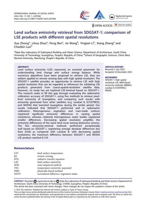 Pdf Land Surface Emissivity Retrieval From Sdgsat 1 Comparison Of