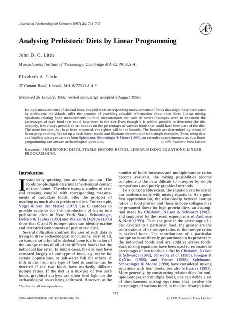 pdf analysing prehistoric diets by linear programming dokumen tips