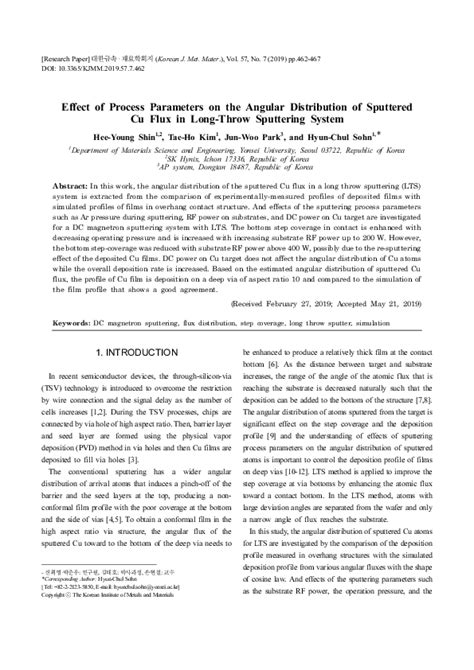Pdf Effect Of Process Parameters On The Angular Distribution Of Sputtered Cu Flux In Long
