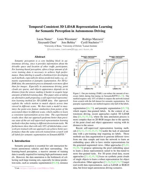 Pdf Temporal Consistent 3d Lidar Representation Learning For Semantic Perception In Autonomous