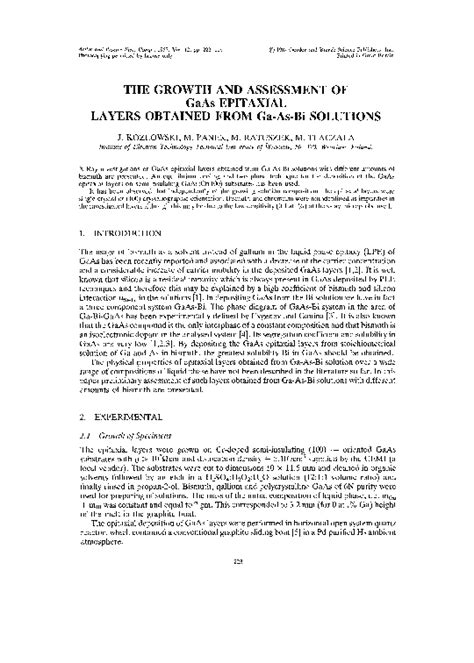 Pdf The Growth And Assessment Of Gaas Epitaxial Layers Obtained From