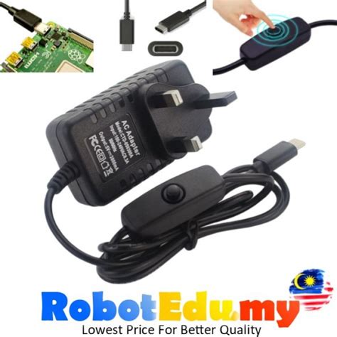 Raspberry Pi B V A USB Type C USB Power Supply Adapter With On Off Switch UK Plug