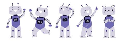 Premium Vector Robot Mascot Android Digital Assistant In Different Poses Emotion Expressions Premium Vector Robot Mascot Android Digital Assistant In Different Poses Emotion Expressions