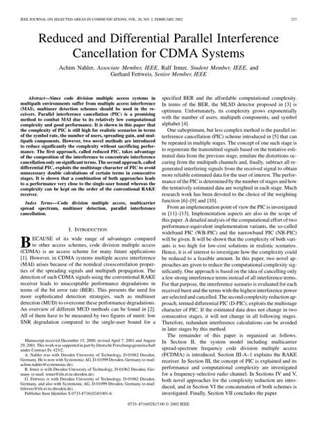 Pdf Reduced And Differential Parallel Interference Cancellation For Cdma Systems
