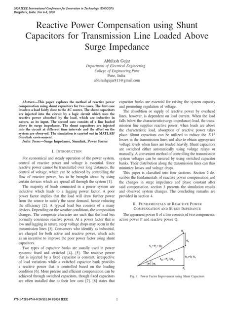 Reactive Power Compensation Using Shunt Capacitors For Transmission Line Loaded Above Surge