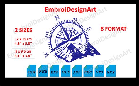 Compass Machine Embroidery Design Instant Download In 2 Different