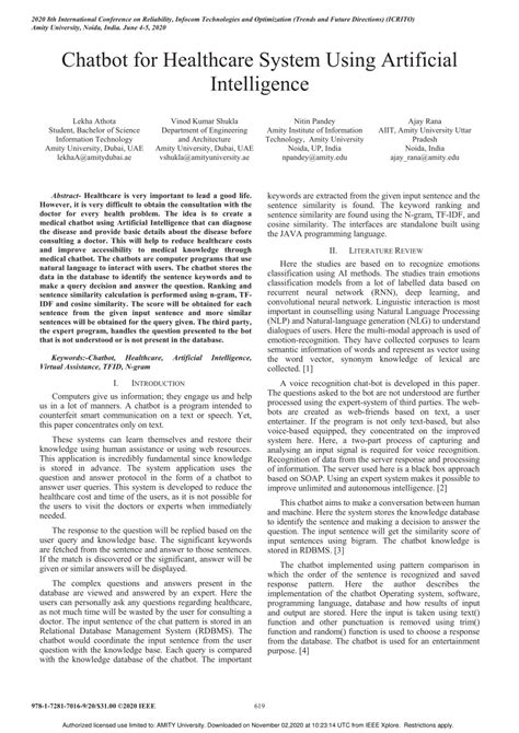 Pdf Chatbot For Healthcare System Using Artificial Intelligence