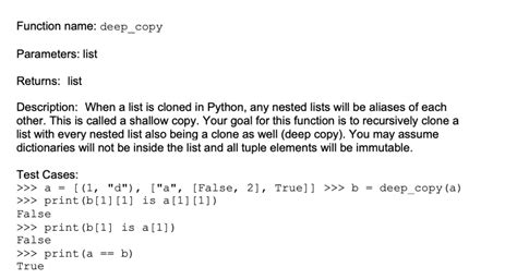 function name deepcopy parameters list returns list description list