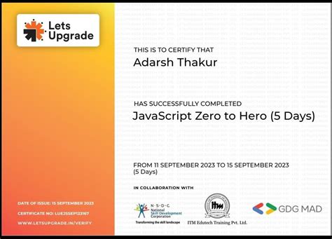 Completed Javascript Zero To Hero Program With Letsupgrade Adarsh Thakur Posted On The Topic