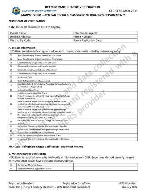 Fillable Online Refrigerant Charge Verification Cec Cf3r Mch 25 H Sample Formnot Fax Email