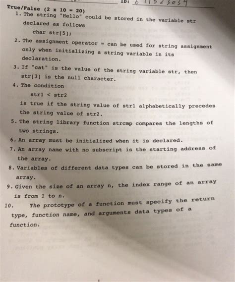 Solved Truefalse 2 X 10 20 1 The String Hello Could