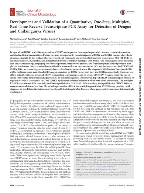 Pdf Development And Validation Of A Quantitative One Step Multiplex Real Time Rt Pcr Assay