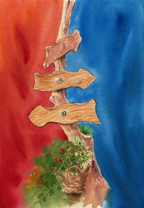 Directional Arrows Divide The World Into Red And Blue Parts Hand Drawn Watercolors On Paper