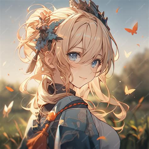 Premium Photo Anime Girl With Long Blonde Hair And Blue Eyes In A