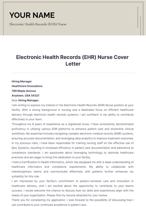 Free Electronic Health Records Ehr Nurse Cover Letter Template To Edit Online