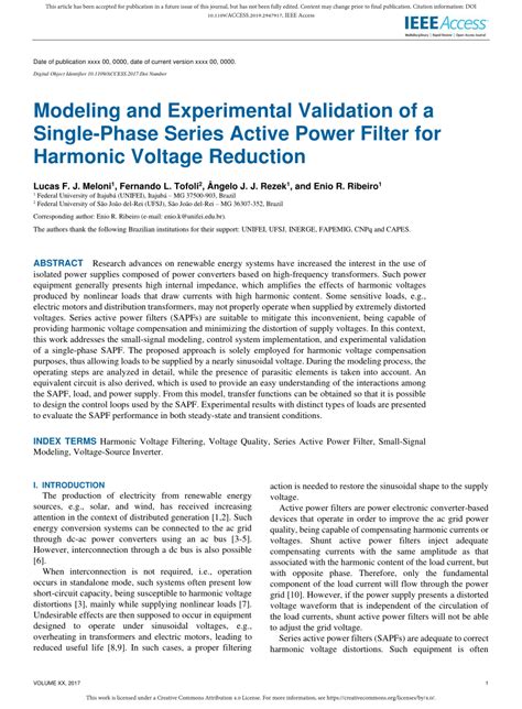 Pdf Modeling And Experimental Validation Of A Single Phase Series Active Power Filter For