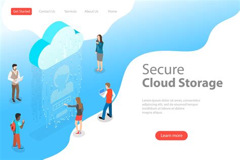 Flat Isometric Landing Page Template Of Secure Cloud Storage Big Data 43247315 Vector Art At