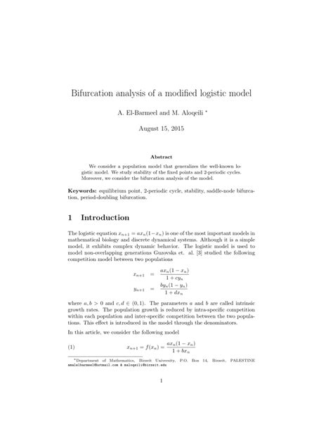 Pdf Bifurcation Analysis Of A Modified Logistic Model