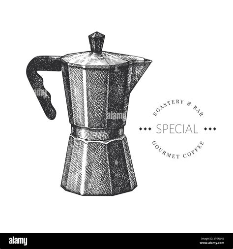 Italian Coffee Maker Illustration Vector Hand Drawn Isolated Geyser