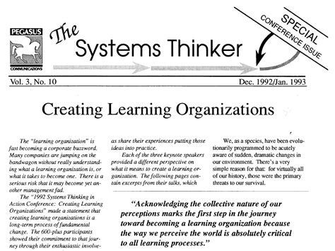 The Systems Thinker Creating Learning Organizations The Systems Thinker