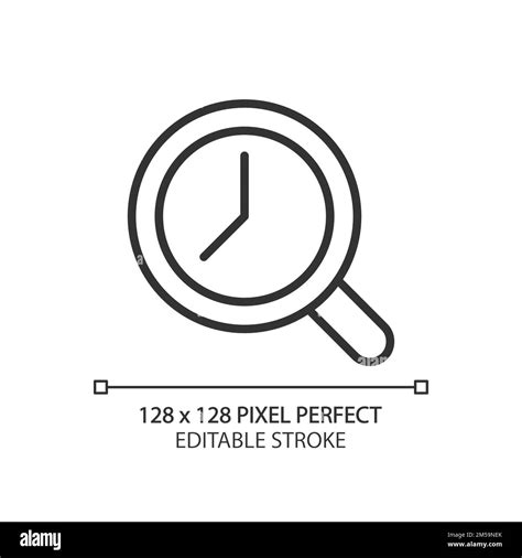 Magnifying Glass With Clock Pixel Perfect Linear Icon Stock Vector