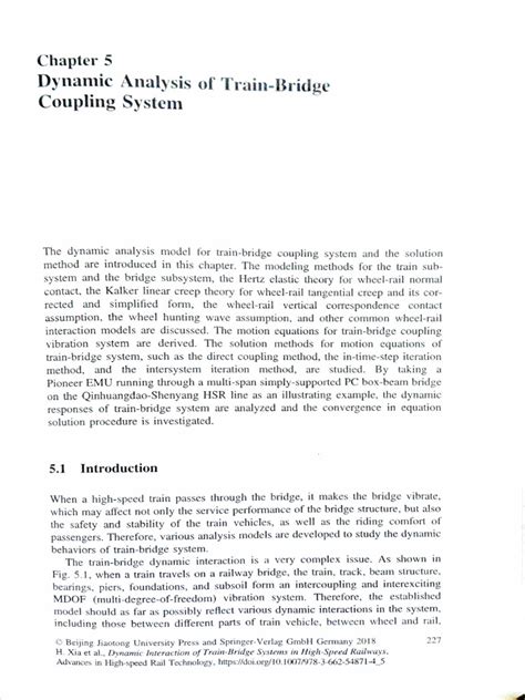 Dynamic Interaction Of Train Bridge System In High Speed Railways Pdf