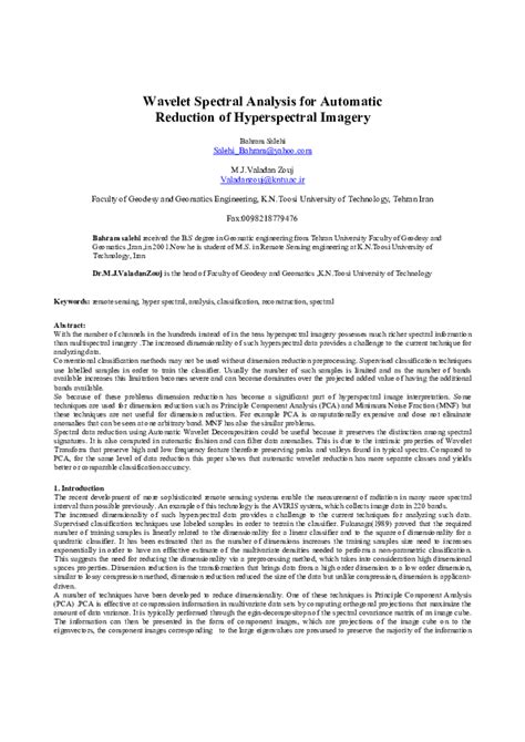 Pdf Wavelet Spectral Analysis For Automatic Reduction Of Hyperspectral Imagery