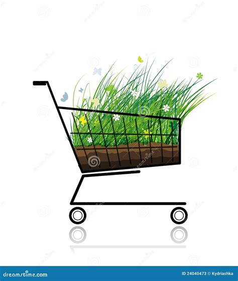 Spring Grass In Shopping Cart For Your Design Stock Vector