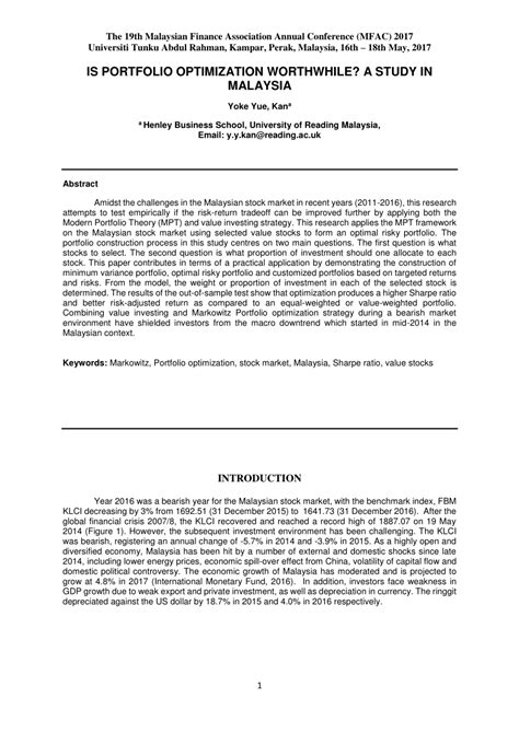 PDF Is Portfolio Optimization Worthwhile A Study In Malaysia