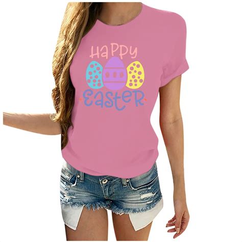 Easter Shirts For Women 2025 Easter Eggs Happy Easter Print Men And