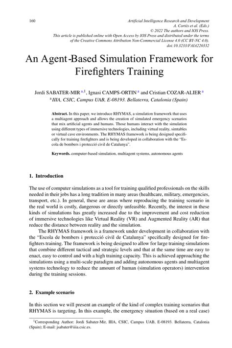 Pdf An Agent Based Simulation Framework For Firefighters Training