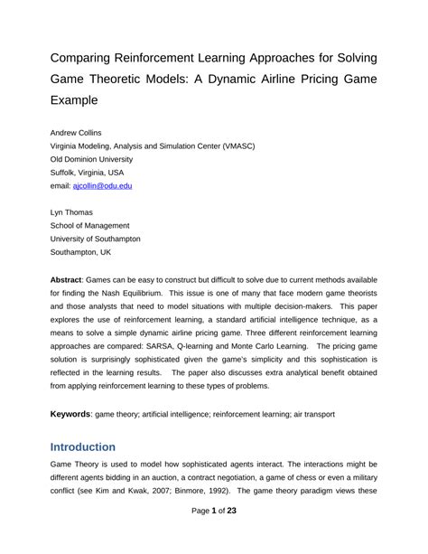 Pdf Comparing Reinforcement Learning Approaches For Solving Game