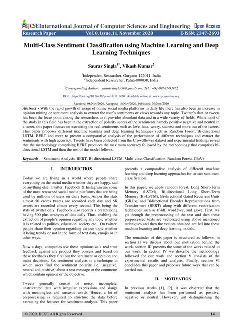 Pdf Multi Class Sentiment Classification Using Machine Learning And